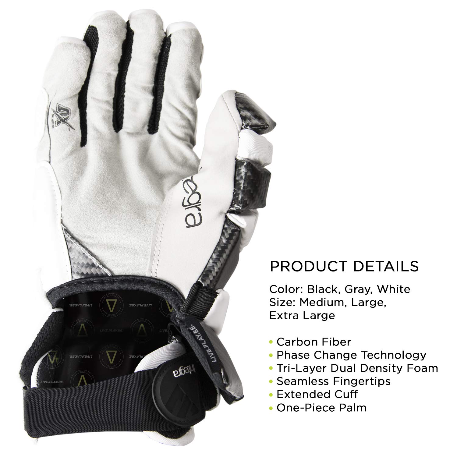 Epoch Integra Lacrosse Glove with Phase Change Technology for Attack, Middie and Defensemen, Medium, White
