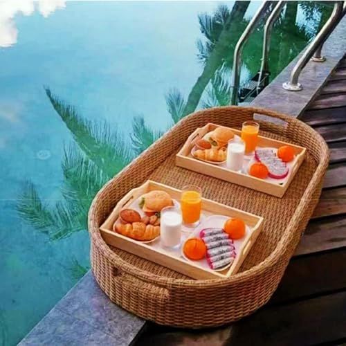 Floating Tray Floating Pool Tray Handmade Carefully Woven Luxury Serving Basket Table Swimming Pool Floats For Sandbars, Spas, Bath, And Parties