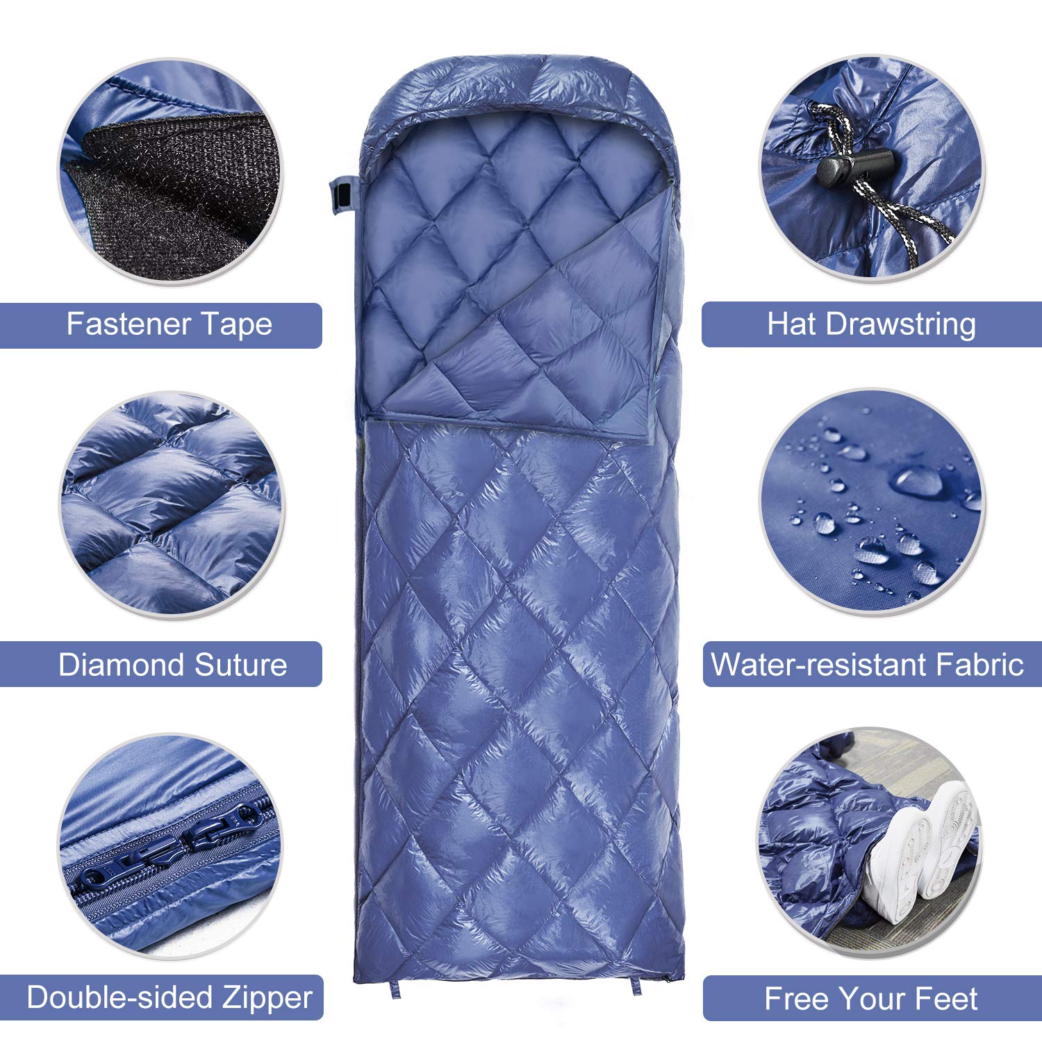 ECOOPRO Down Sleeping Bag, 32 Degree F 800 Fill Power Cold Weather - Ultralight Compact Portable Waterproof Camping Sleeping Bag with Compression Sack for Adults, Teen, Kids