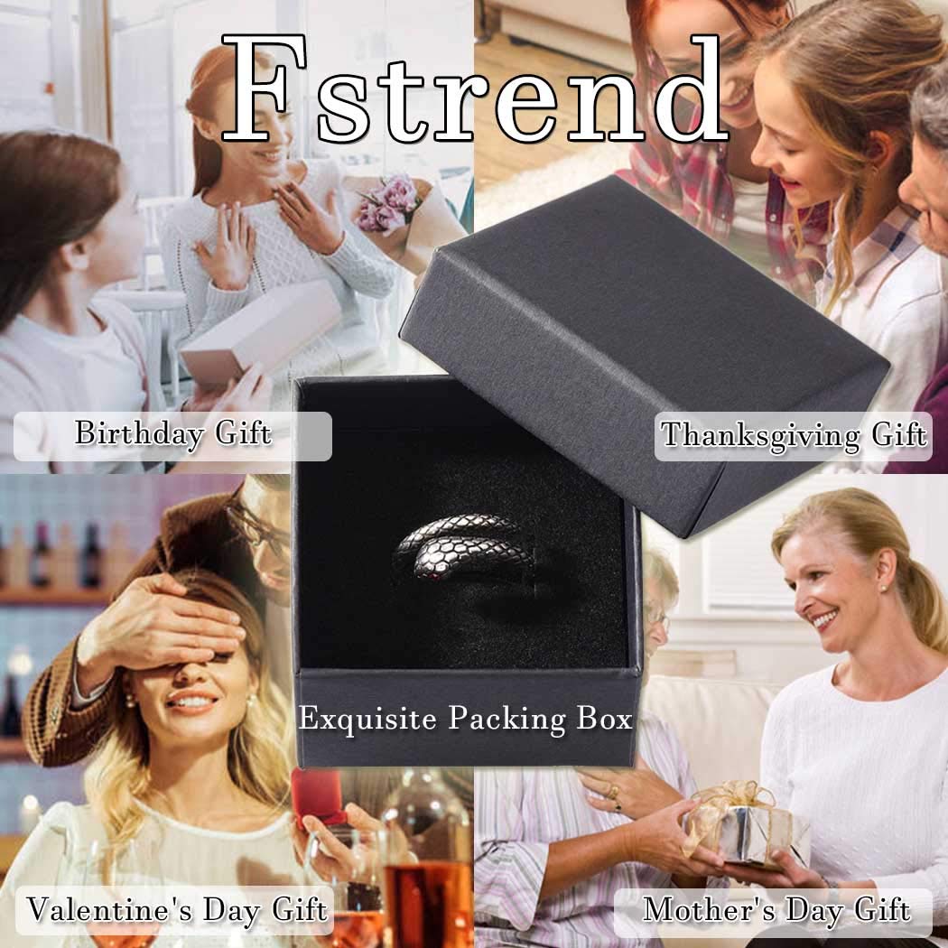Fstrend Women's Statement Ring Silver Snake Vintage Band Ring Retro Stainless Steel Adjustable Open Rings Jewelry for Women and Girls