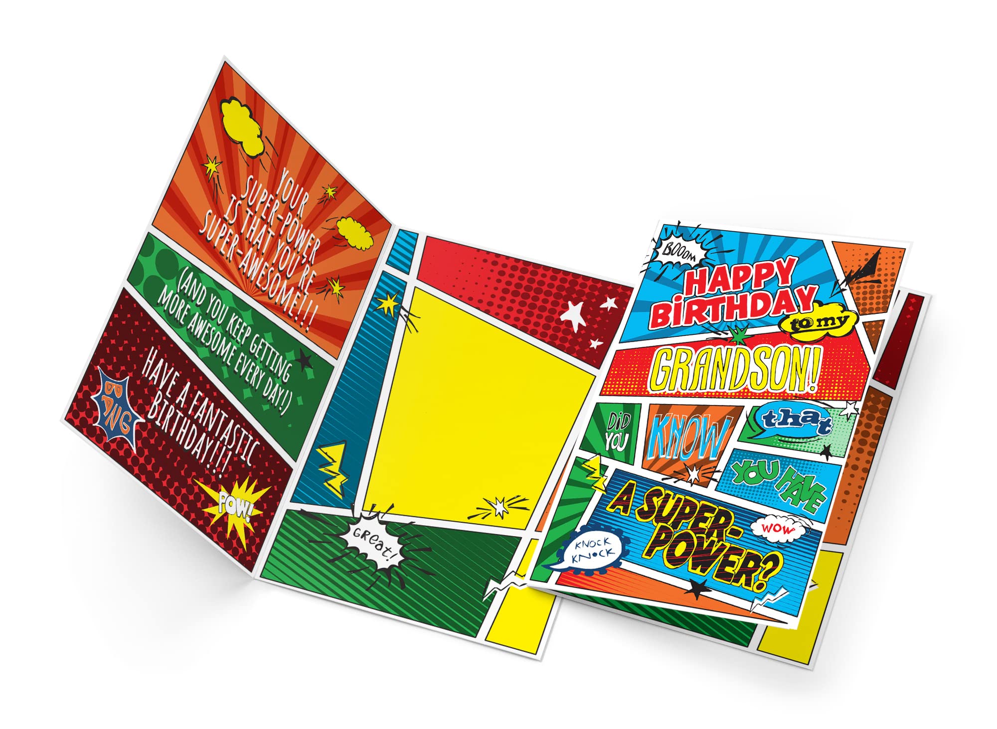 Prime Greetings Birthday Card For Grandson, Made in America, Eco-Friendly, Thick Card Stock with Premium Envelope 5in x 7.75in, Packaged in Protective Mailer (Superhero)