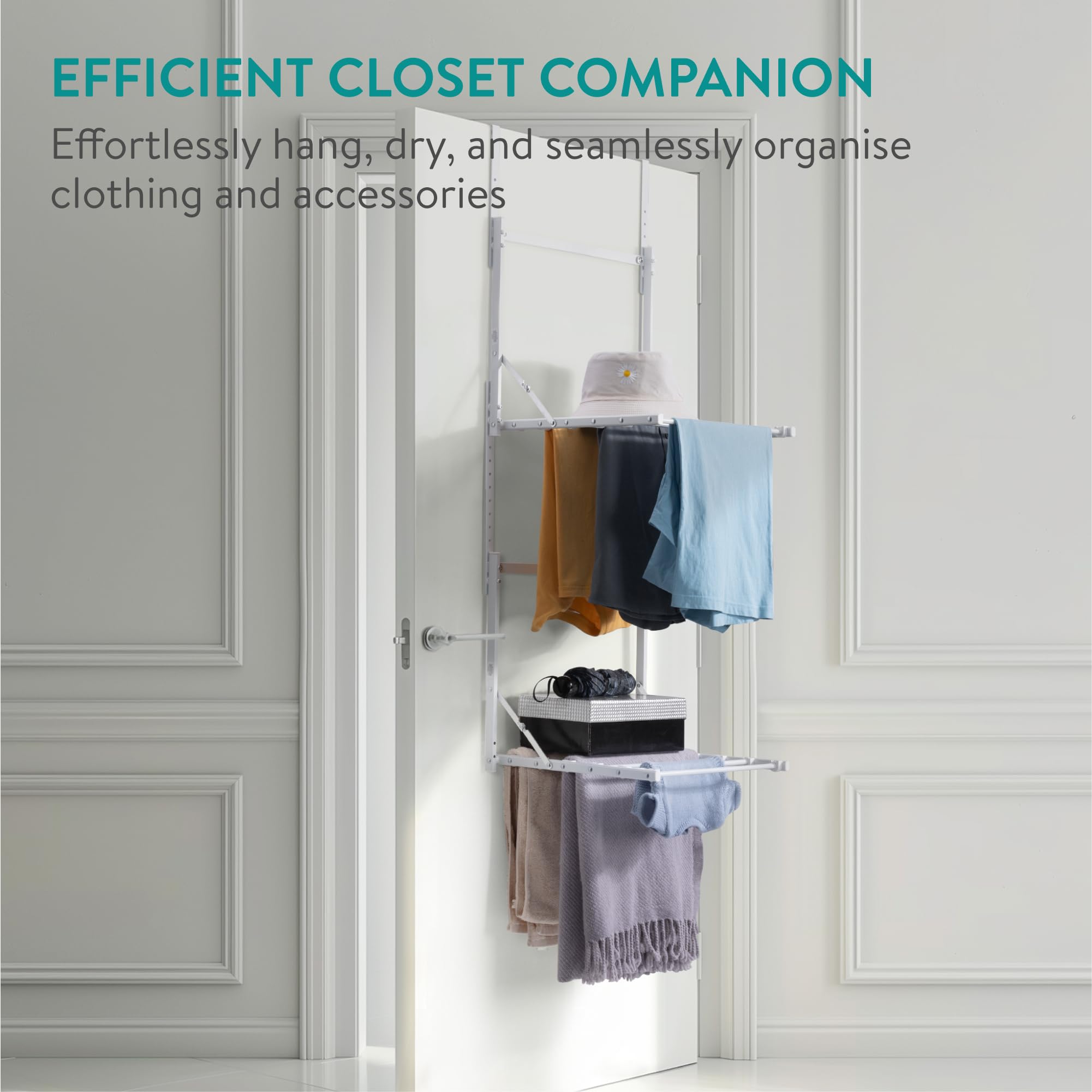 Navaris 2-Tier Over Door Towel Rack - Adjustable Radiator Airer for Laundry - Wall-Mount or Over The Door Towel Holder - Foldable Hanging Clothes Drying Racks for Bathroom