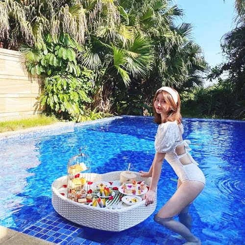 Floating Tray Floating Serving Tray Swimming Pool Floats Floating Tray for Pool Serving Drinks, Brunch, Food On The Water,Brown (Color : White)