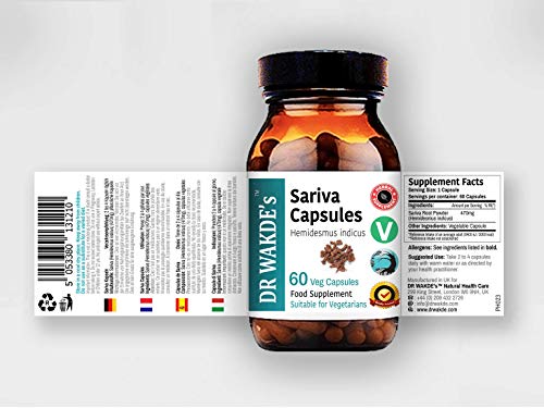 DR WAKDE'S Sariva Capsules (Anantomoola | Hemidesmus indicus) | 60 Veg Caps | Ayurvedic Supplement | Vegan | 100% Herbal | Quantity Discounts | Same Day Dispatch
