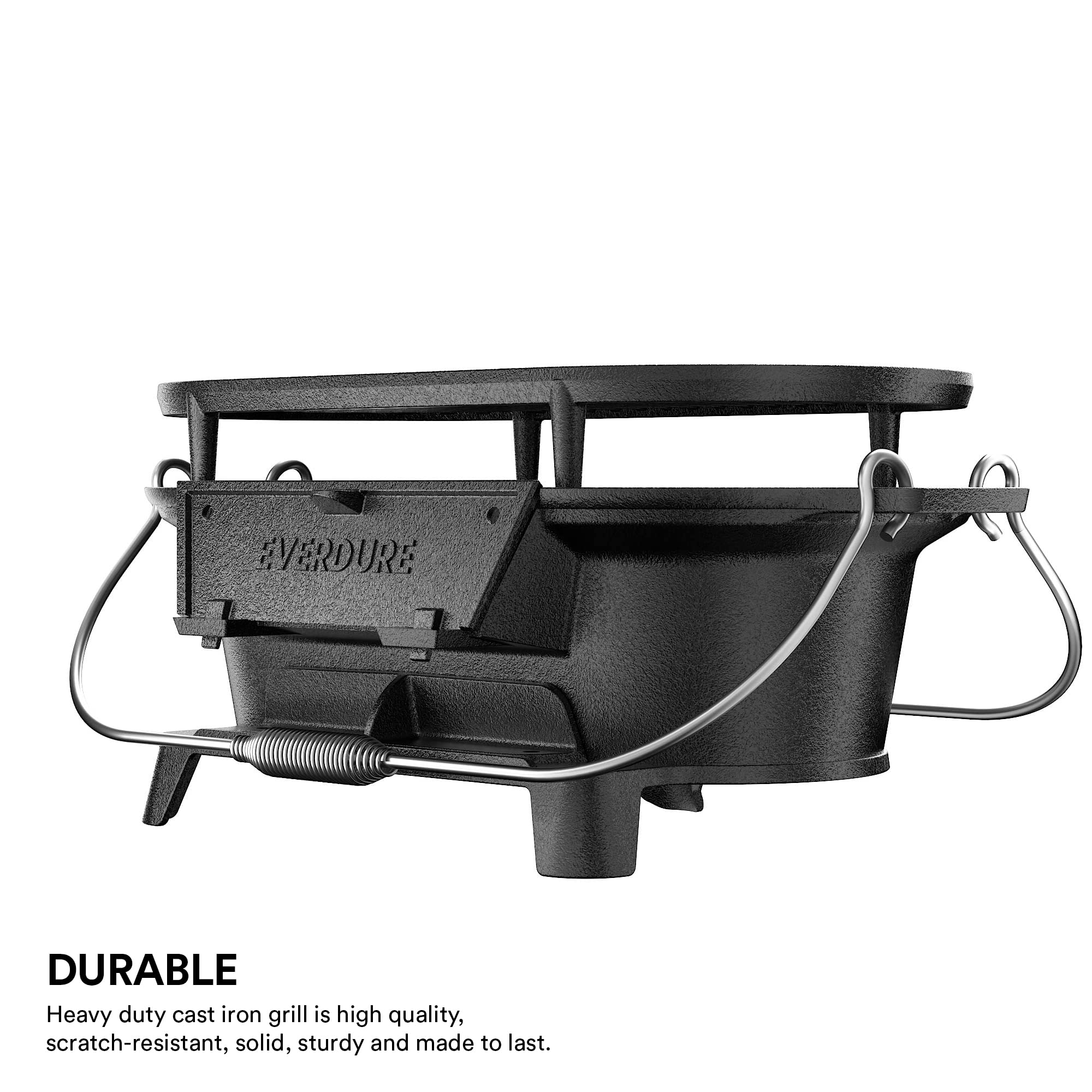 Everdure Oval Cast Iron Grill & Cover β Outdoor, Portable Charcoal Grill and Tabletop Cast Iron Skillet - 100% Cast Iron, Enameled, Durable, Small Charcoal Grill, Camping Stove, Hibachi Grill