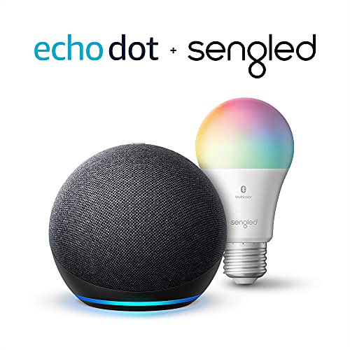 Echo Dot (4th Gen) | Charcoal with Sengled Bluetooth Color bulb | Alexa smart home starter kit