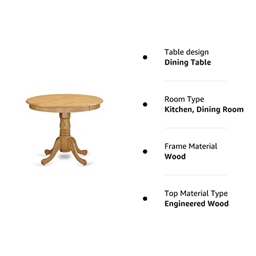 East West Furniture ANT-OAK-TP Antique Modern Kitchen Table - a Round Dining Table Top with Pedestal Base, 36x36 Inch, Oak