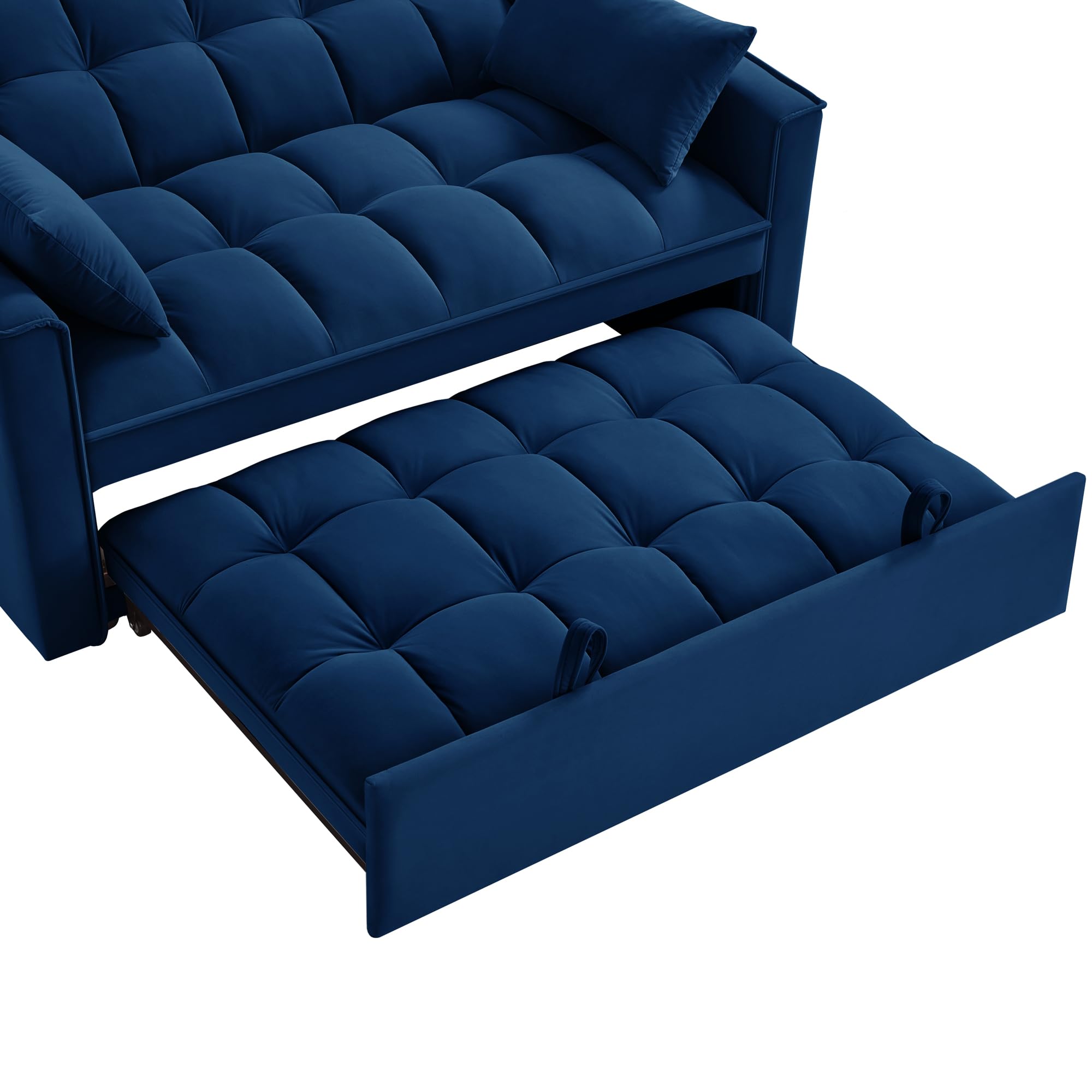 Navy Blue Velvet Sleeper Sofa Couch Bed, 4 in 1 Small Modern Convertible Loveseat Futon Sofa with Pullout Bed and Adjustable Backrest for Small Space Living Room Apartment Office Studio Lounge Reading
