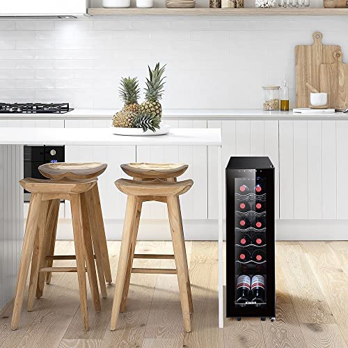 STAIGIS 12 Bottle Compressor Wine Cooler Refrigerator, Small Freestanding Wine Fridge for Red, White and Champagne, Mini Fridge with 40-66F Digital Temperature Control Glass Door