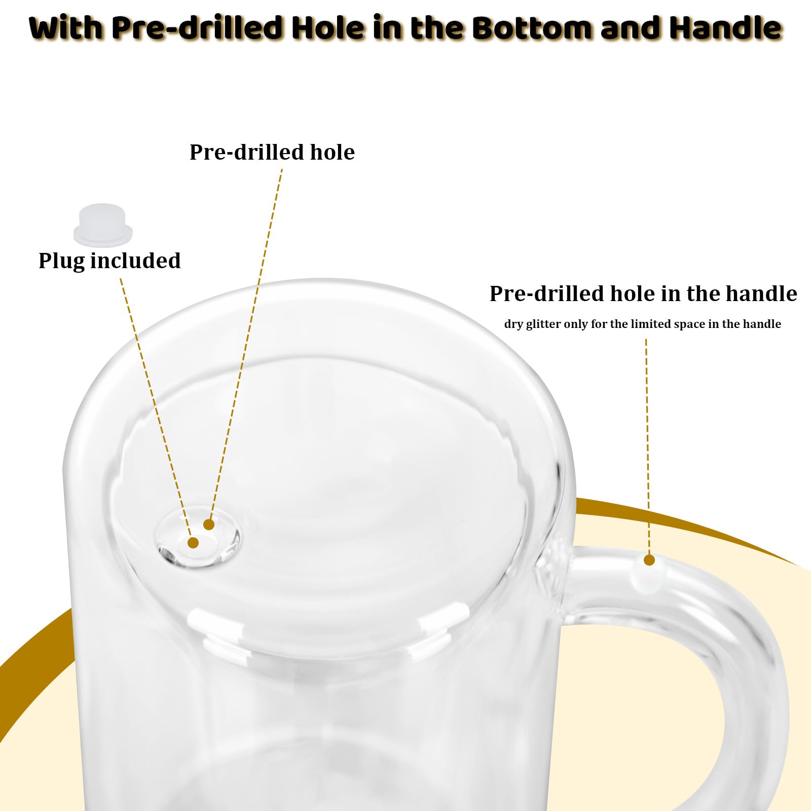 Maucircol 16 Oz Snow Globe Glass Cup With Handle, 4 Pack Pre-Drilled Double Wall Glass Coffee Mug For Snow Globe Diy Glitter, Double Wall Snow Globe Tumbler