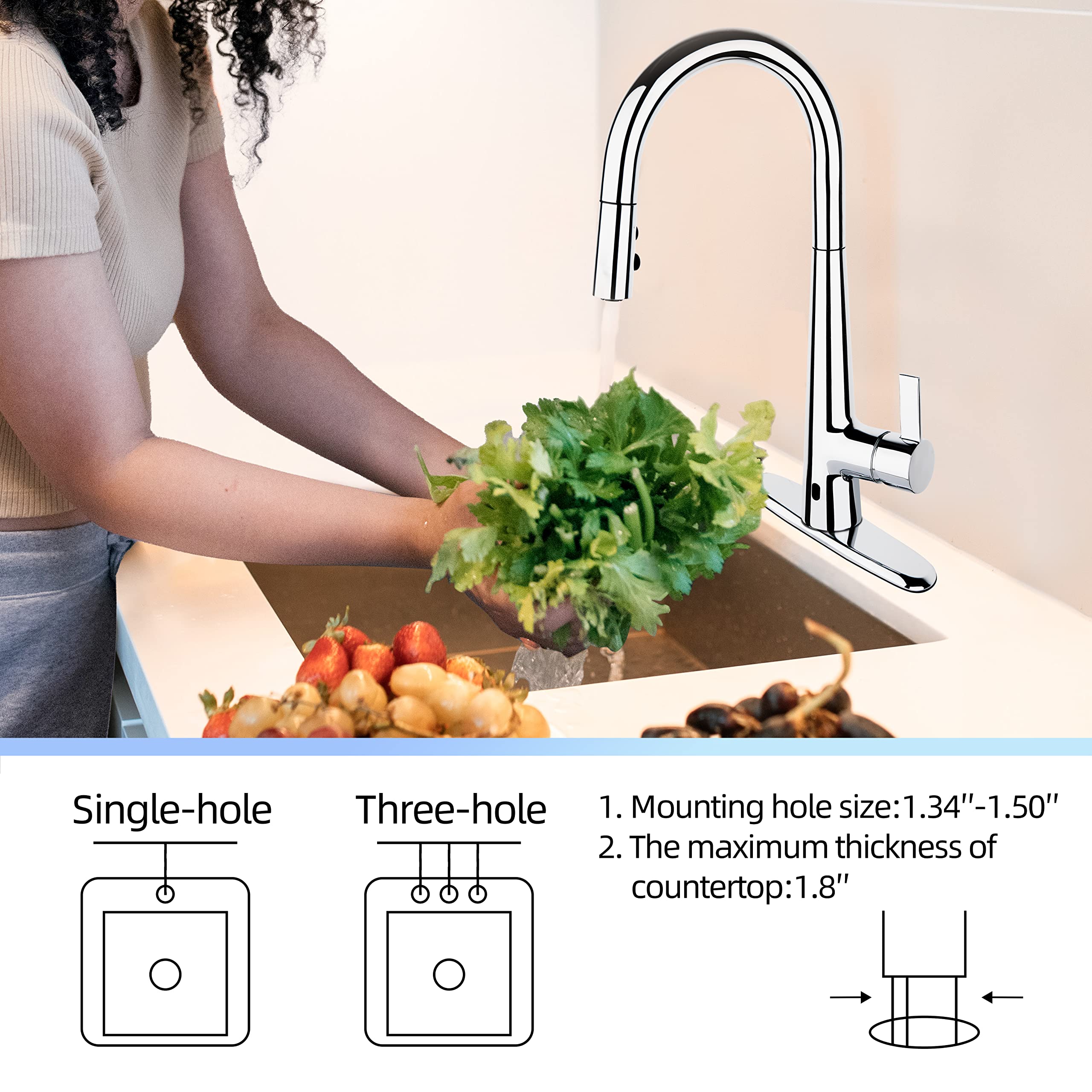 IMHOMII E8305xxxxx Touchless Kitchen Faucet with Pull Down Sprayer, Motion Sensor Activated Smart Kitchen Sink Faucets,Hands Free Brass Kitchen Taps 360 Degree Swivel High Spout, Chrome