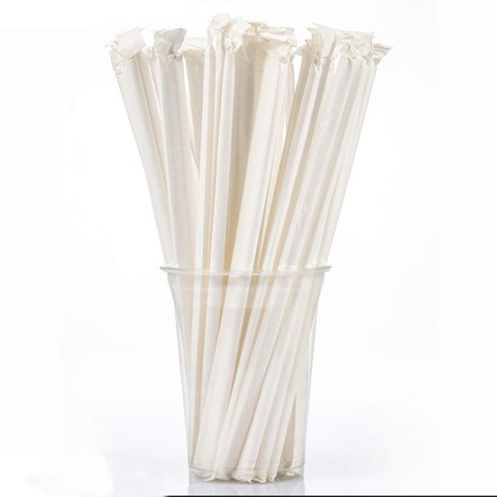 JITUUE Paper Straws Individually packaged - Eco-Friendly Party Supplies in Bulk for Restaurants - Perfect for Juices, Shakes, Smoothies, Ice Coffee & More(White,200 pcs)