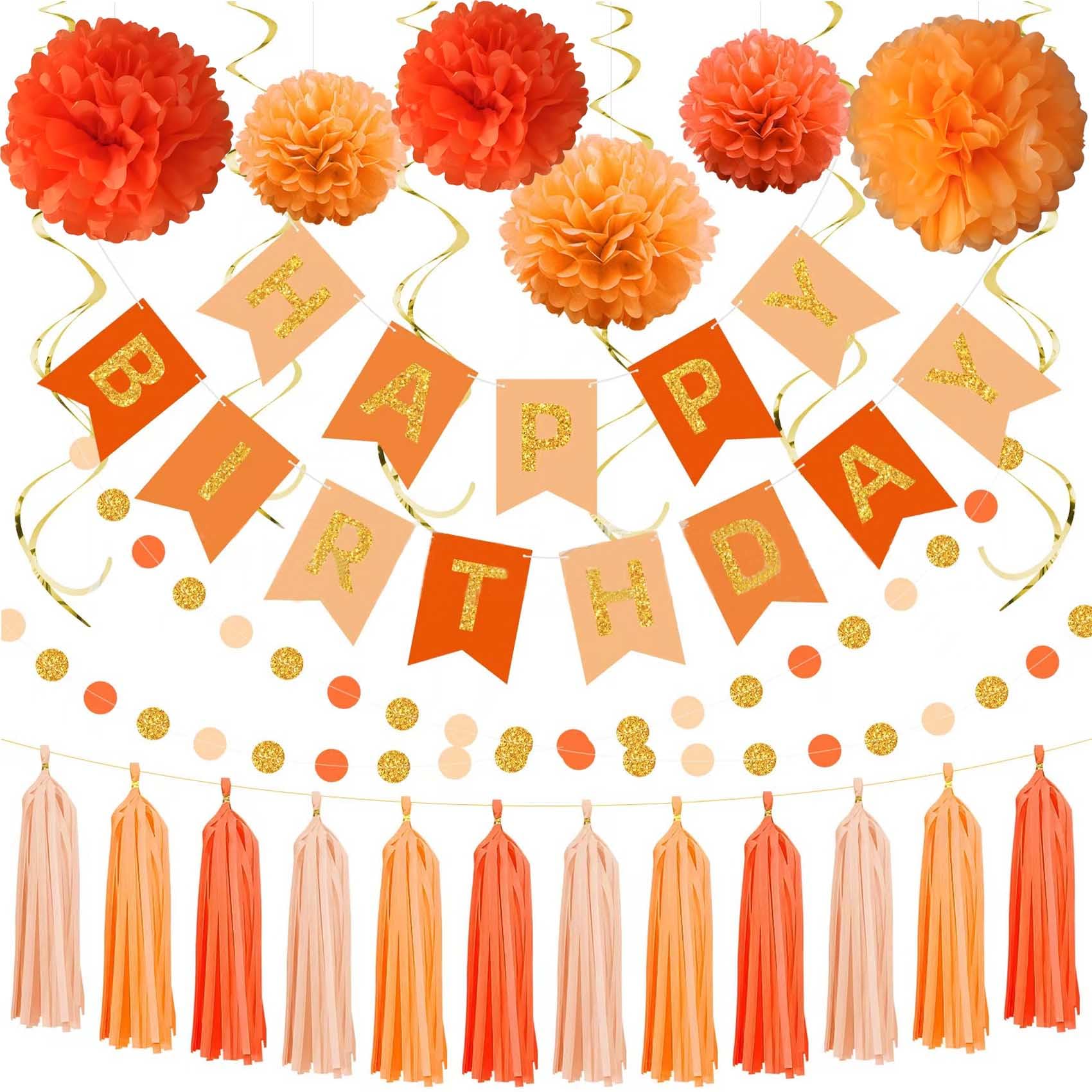 Orange Tissue Paper Pom Poms 12Pcs- Hanging Paper Flowers for Wedding Birthday Graduations Christmas and Special Occasions(8 &10 & 12 inch) 