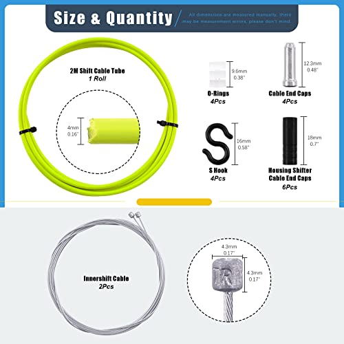 Glarks 5Pack Green Bicycle Shifter Cable Housing Kit with Aluminum End Caps S Hook Crimps for Mountain Road MTB Bike Replacement