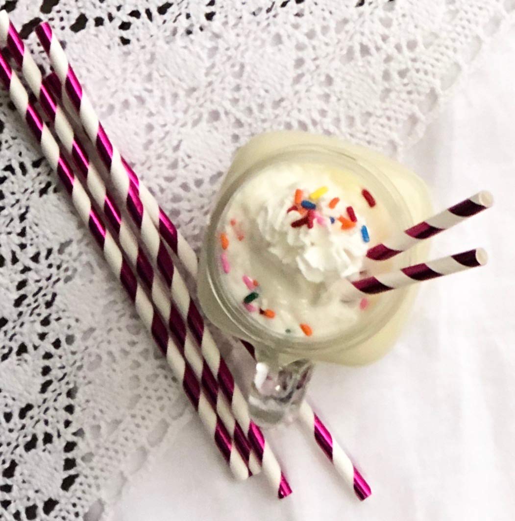 Foil Paper Straws - Hot Pink and White - Stripe Foil Paper Straws - Birthday, Valentine, Glam Party Supply - 100 Pack Outside the Box Papers Brand