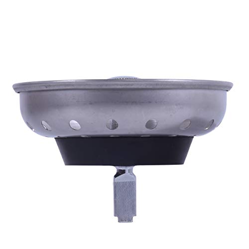 KONE 2PCS Kitchen Sink Basket Strainer Replacement for 3-1/2 Inch Standard Drains Brushed Stainless Steel Body Metal Center Knob with Rubber Stopper