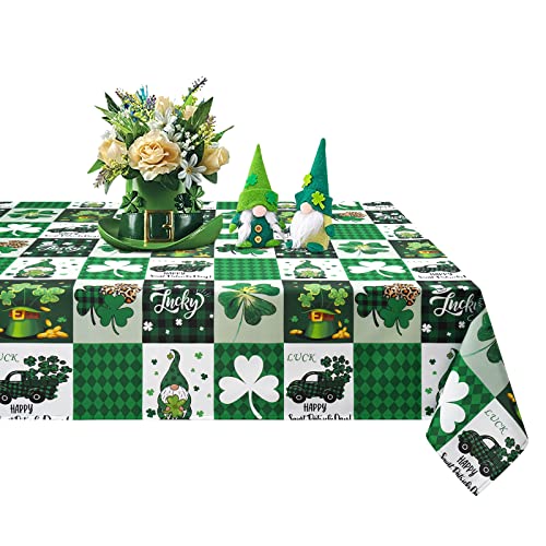 NatuBeau St. Patrick’s Day Tablecloth Rectangle 60x84 Inch, Gnomes Buffalo Plaid Shamrock Table Cloth for St Patricks Day, Lucky Green Shamrock Table Cover for Dinning Room Kitchen Party Decor