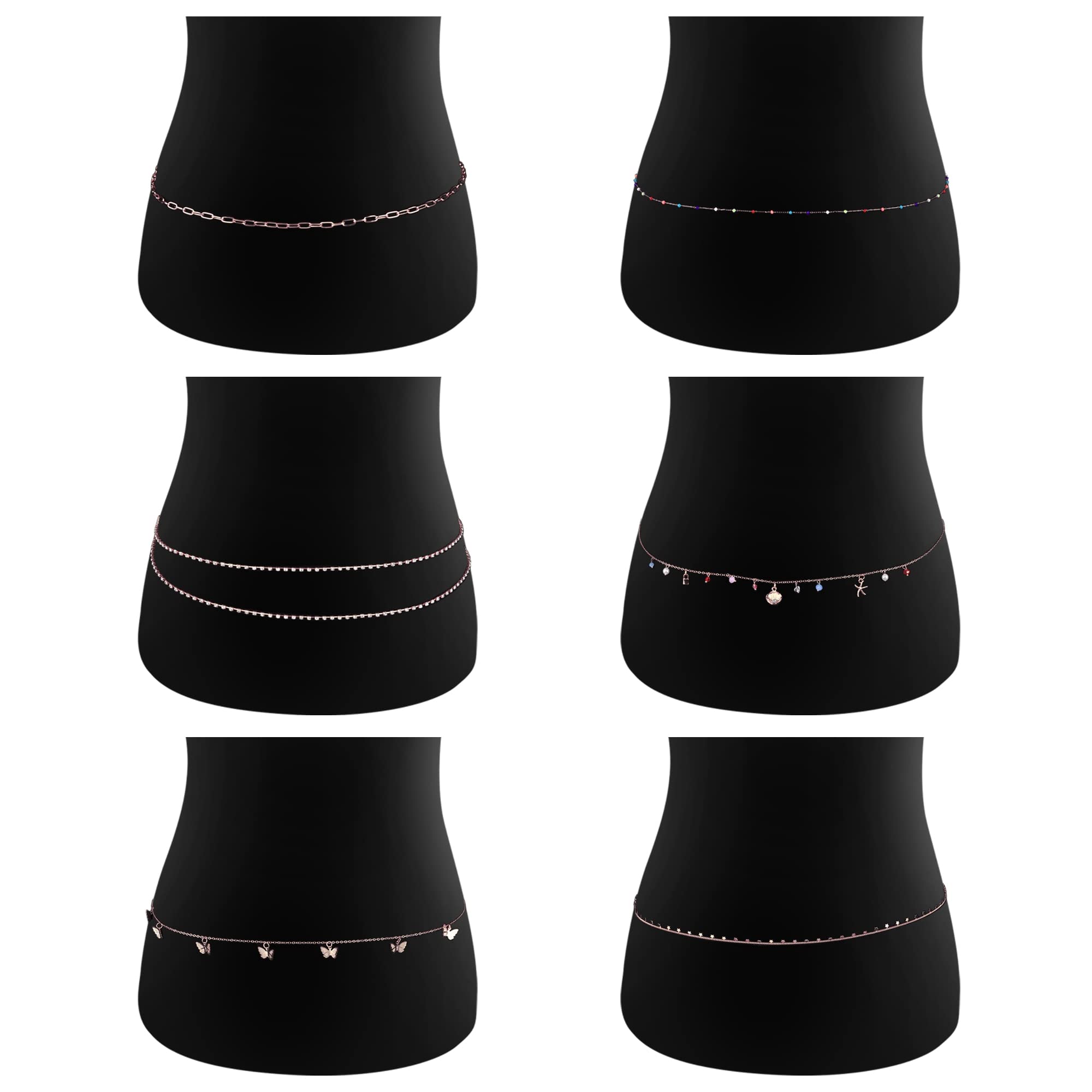 FINREZIO 6PCS Waist Chain for Women Belly Chain Butterfly Sequins Shell Charm Sexy Bikini Beads Waist Chains Set Adjustable