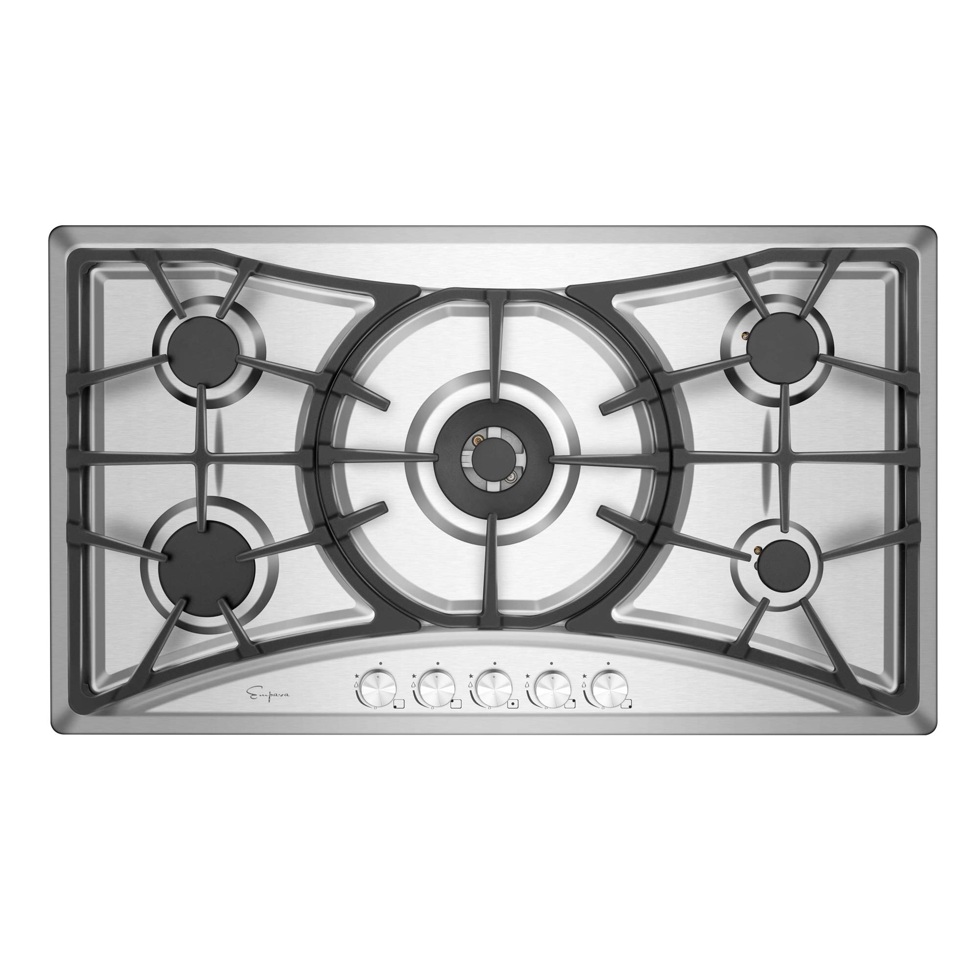 Empava 36 in. Gas Stove Cooktop with 5 Sealed Burners-Heavy Duty Continuous Grates-NG/LPG Convertible, 36 Inch, Stainless Steel