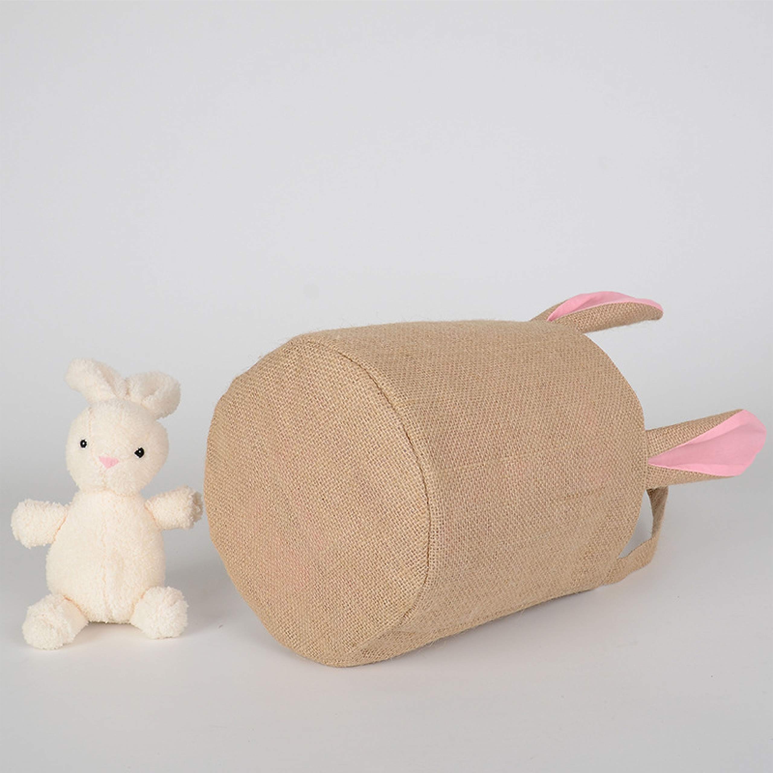 Easter Egg Basket Burlap Bunny Ears Easter Basket for Easter Egg Hunt Easter Bunny Bucket Bag Organizer for Toy Bins, Closet Hamper 2 Pcs Nursery Decor…