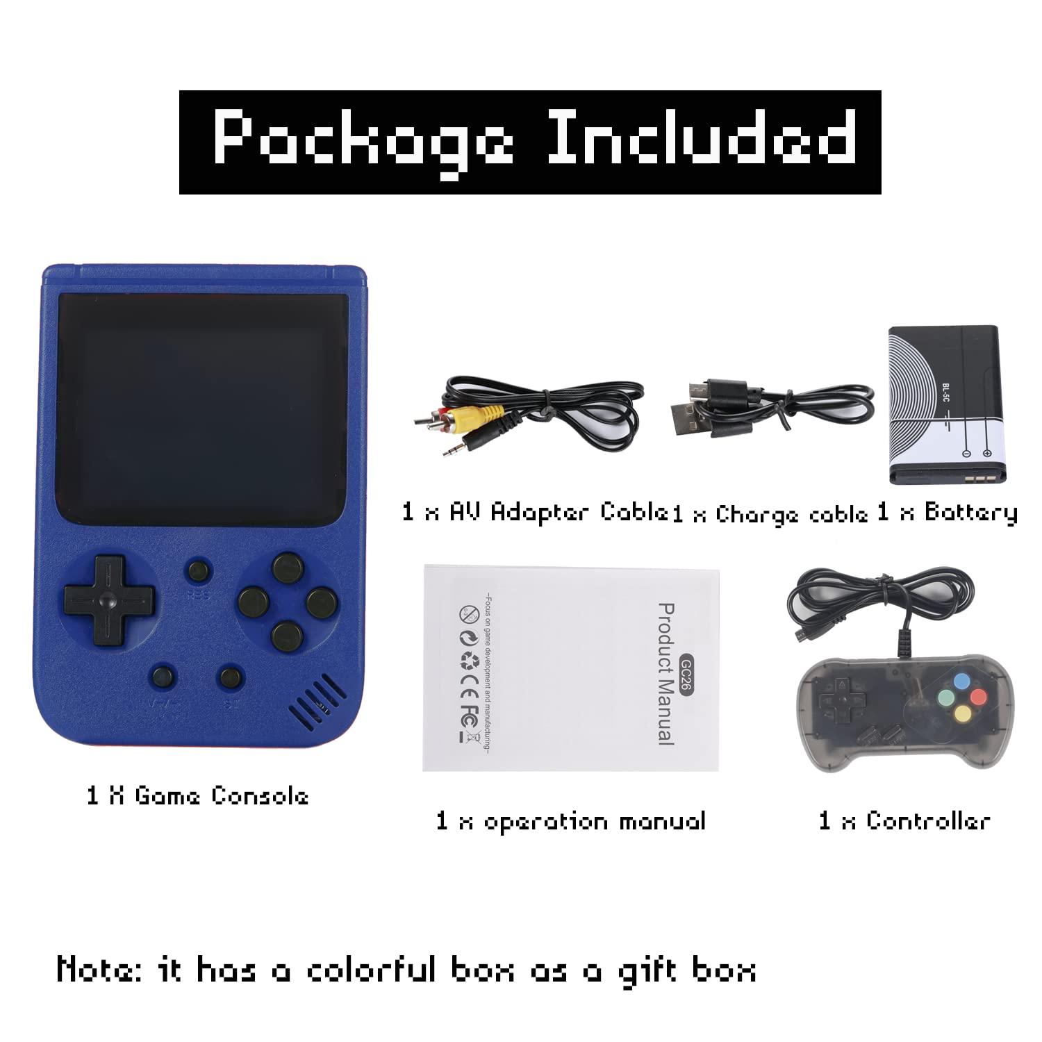 Handheld Game Console, Retro Mini Game Player,500 Classical FC Games, Support for Connecting TV & Two Players with Rechargeable Battery Gift for Kids and Adult