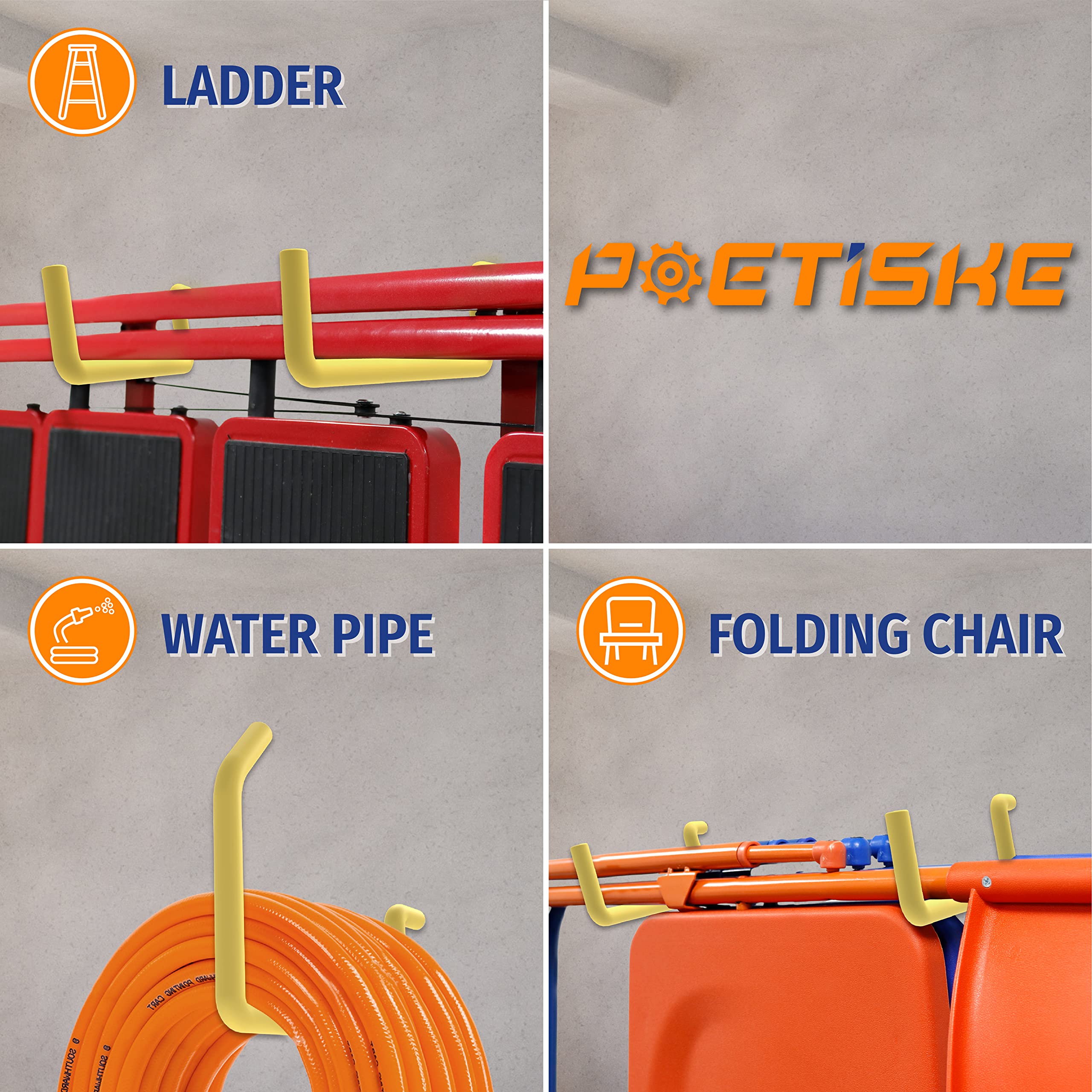 unp POETISKE Screw in Ladder Bike Hooks Ceiling Hanger Wall Mounted Bicycle Chair Garage Organization Heavy Duty Vinyl Coated 4Pack