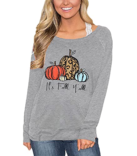 FLOYU Pumpkin Face Sweatshirt Women Halloween Off The Shoulder Tops Fall Pumpkin Pullover Halloween Long Sleeve Clothes