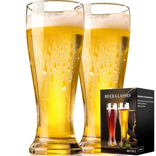 PARACITY Beer Glasses 16 oz, Pint Glasses Set of 2, Pilsner Beer Glasses, Wheat Beer Glasses, Glasses Drinking Set, Glassware Gift for Men