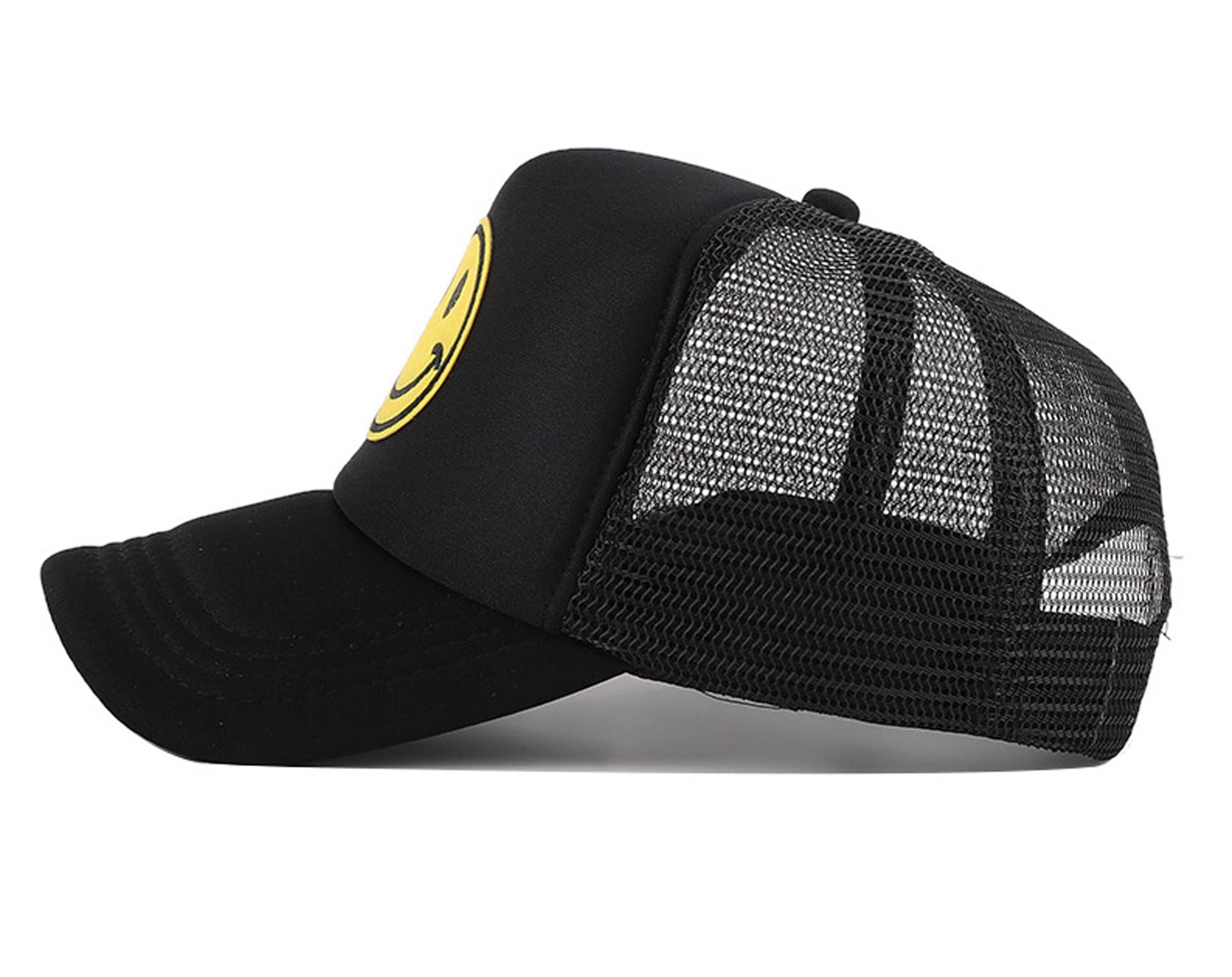 FGSS Smiley-Face Snapback-Trucker-Hat for Men Women - Adjustable Mesh Baseball Caps Black