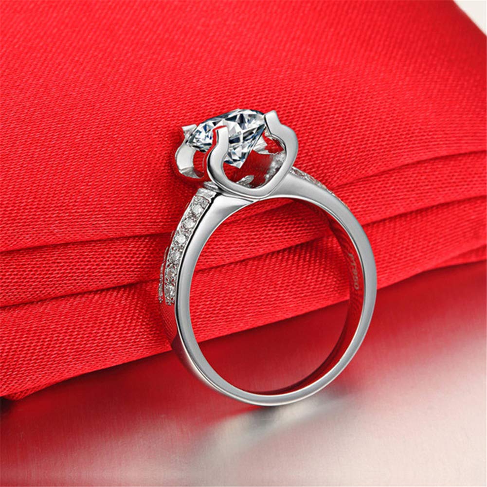 DYUNQ 2 CT Round CZ Engagement Cubic Zirconia Rhodium Plated Sterling Silver Wedding Ring for Women (3.75)