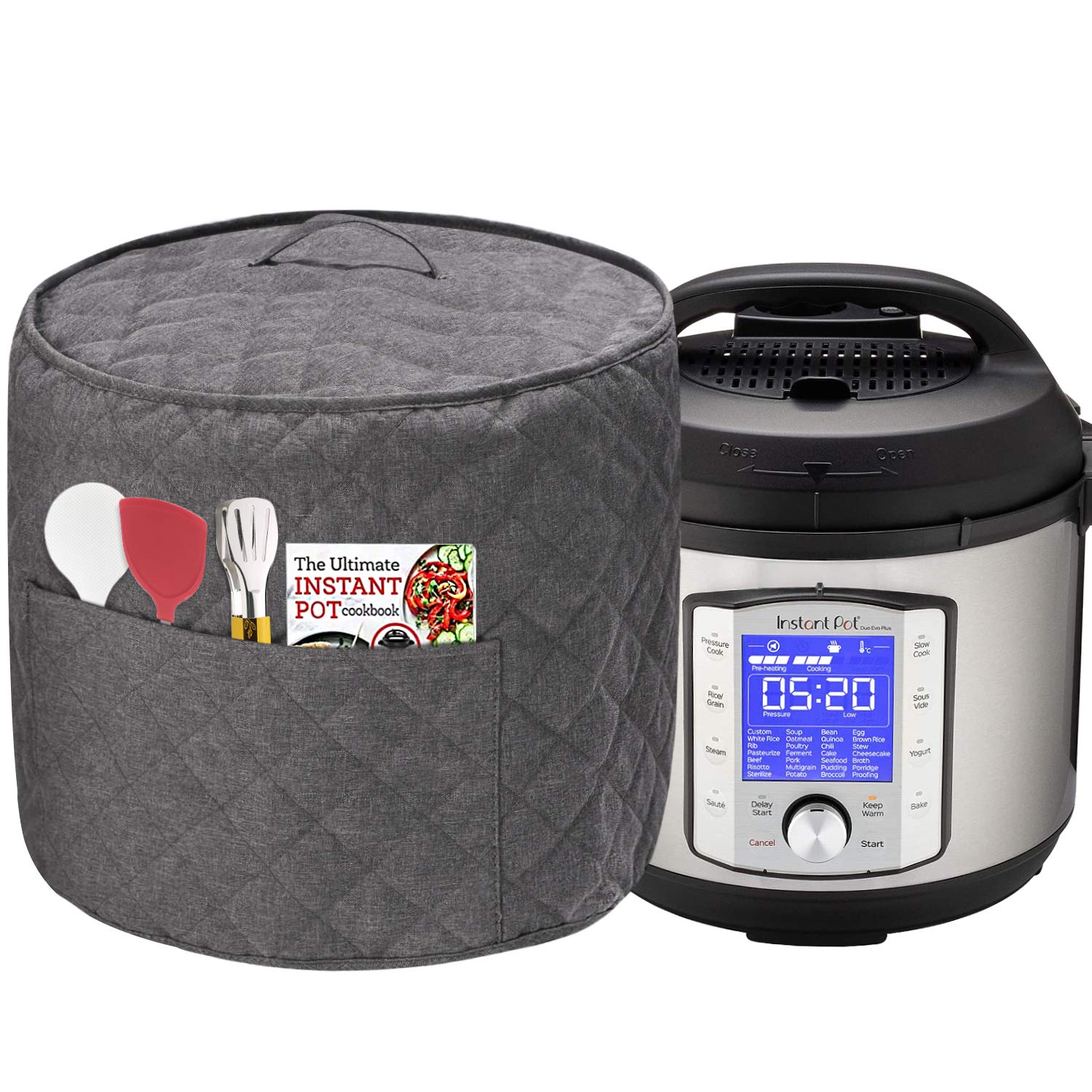 Dust Cover for Instant Pot Pressure Cooker, Cloth Cover with Pockets for Holding Extra Accessories, Waterproof Easy Cleaning,Can Ironable (Dark Gray, For 8 Quart Instant Pot)