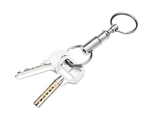 erioctry 2 Pcs Heavy Duty Dual Key Ring Detachable Pull Apart Snap Lock Holder Keychains, Silver