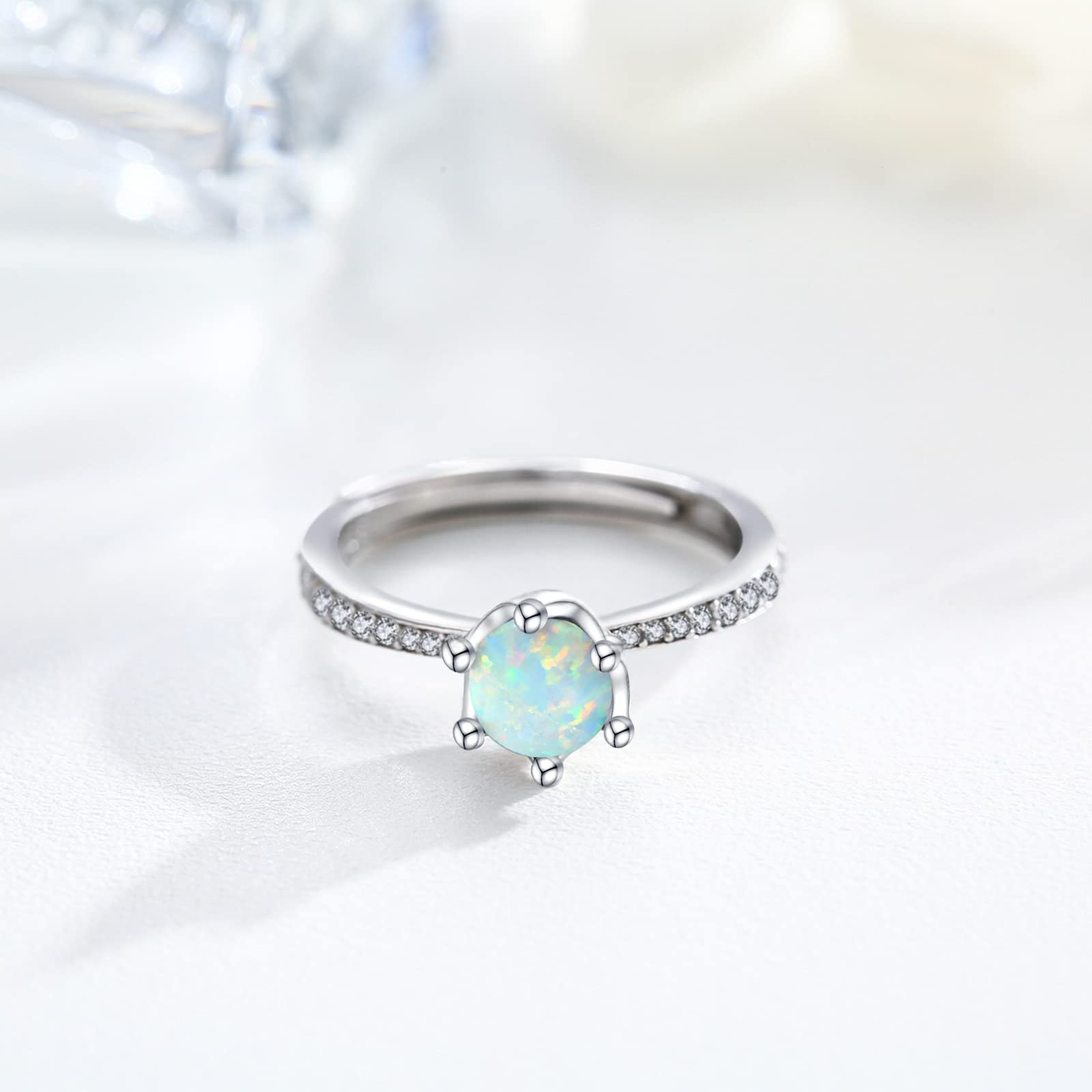 ECHOOY Opal Ring 925 Sterling Silver Adjustable Opal Crown Ring Princess Engagement Promise Ring Opal Jewelry for Her Wife Girlfriend Mom
