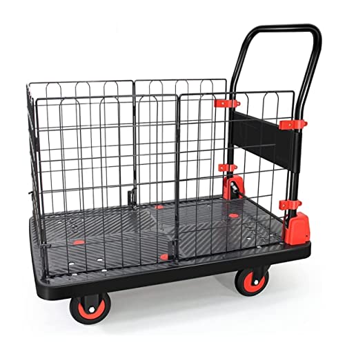 Foldable Platform Push Hand Truck Cart Basket Cage Lbs. Weight Capacity Black Metal