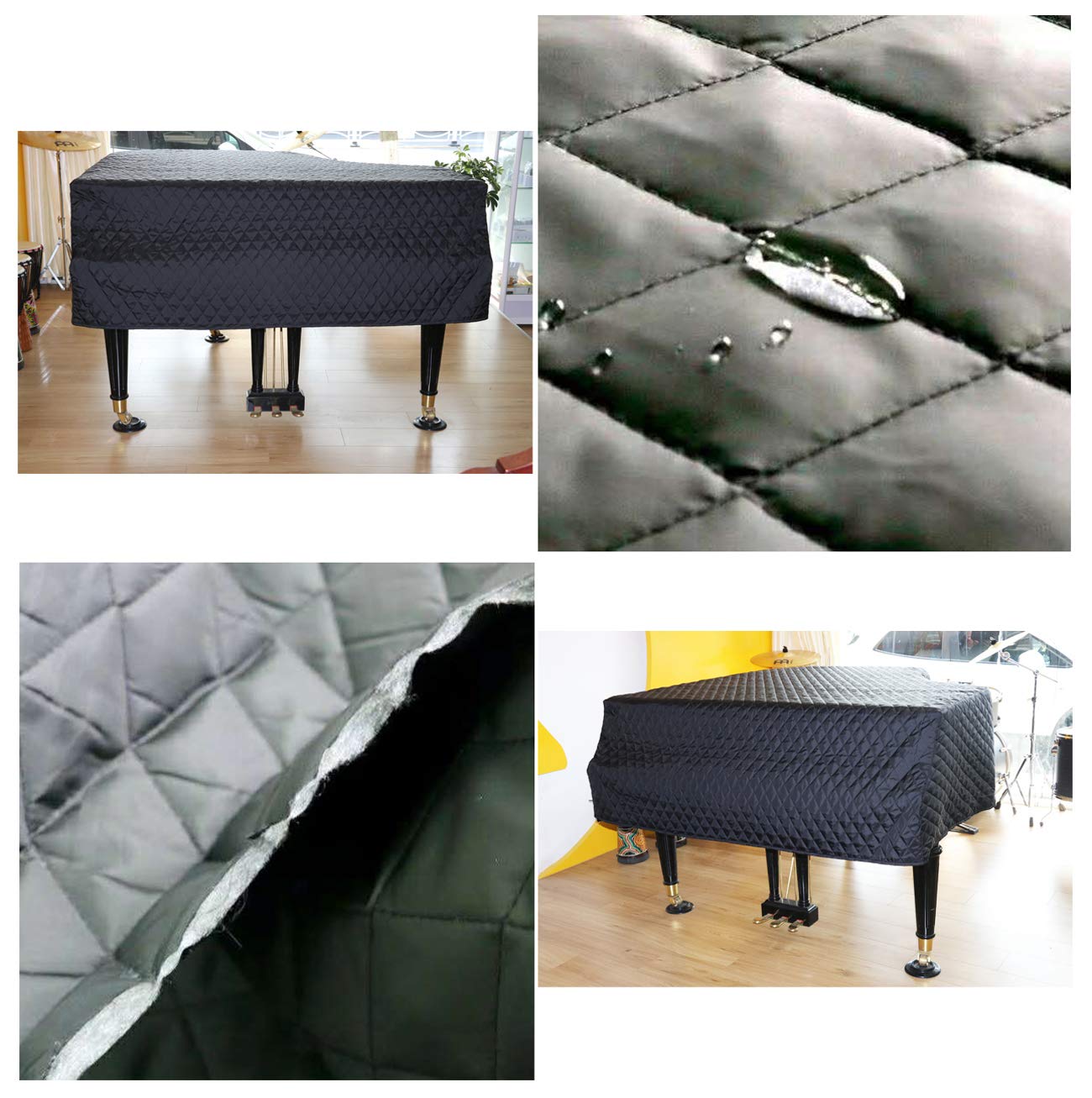 ESYUEL Grand Piano Full Cover Waterproof Moisture-Proof and Dustproof Grand Piano Protective Cover (160cm/62.9in, Black)