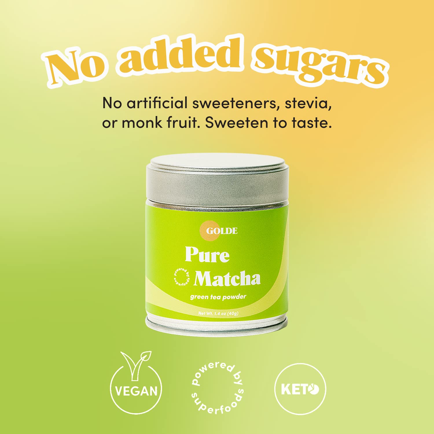 Golde Pure Matcha | Ceremonial Grade Matcha Powder | Green Tea Superfood with L-Theanine & Antioxidants (40g Tin)
