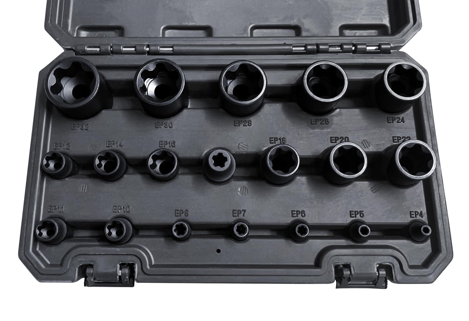 External Torx Plus Socket Set 19 Pc,6 Point EP Socket 1/4 '' EP4-EP8,3/8'' EP10-EP16,1/2'' EP18-EP32,5 Point EP Socket 1/2'' EP8.8 Dr E-Torx Plus set