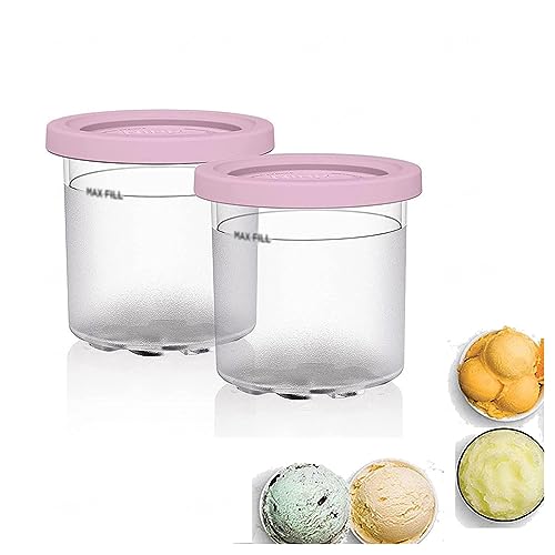 EVANEM 2/4/6PCS Creami Deluxe Pints, for Ninja Creami Ice Cream Maker Pints,16 OZ Ice Cream Container Reusable,Leaf-Proof Compatible NC301 NC300 NC299AMZ Series Ice Cream Maker,Pink-6PCS