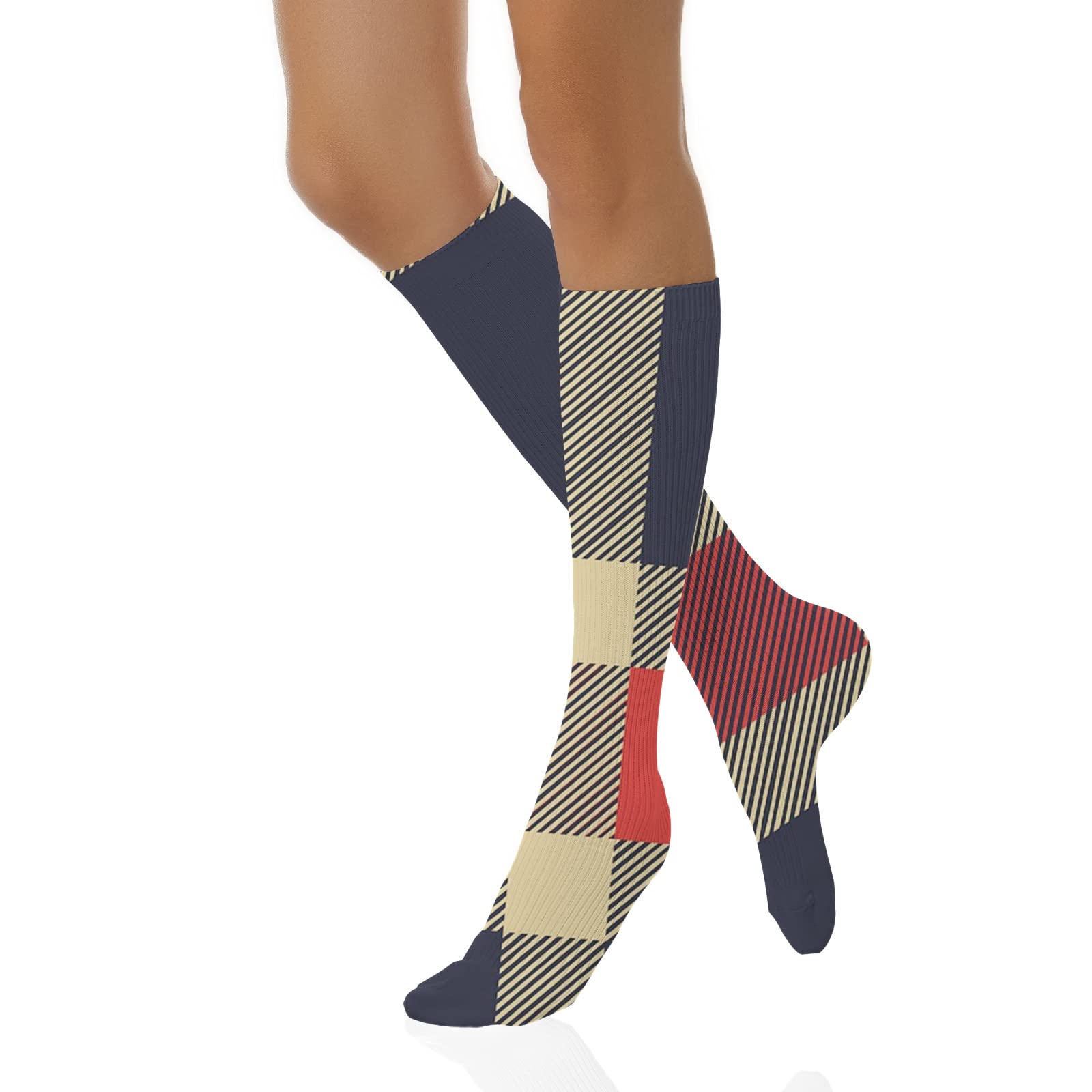 Fubido Plaid Funny Compression Socks Women and Men,Plaid Scottish Tartan Pattern,Winter Warm Socks Best for Circulation,Running,Athletic,Nurse,Travel,Blue -20 inch