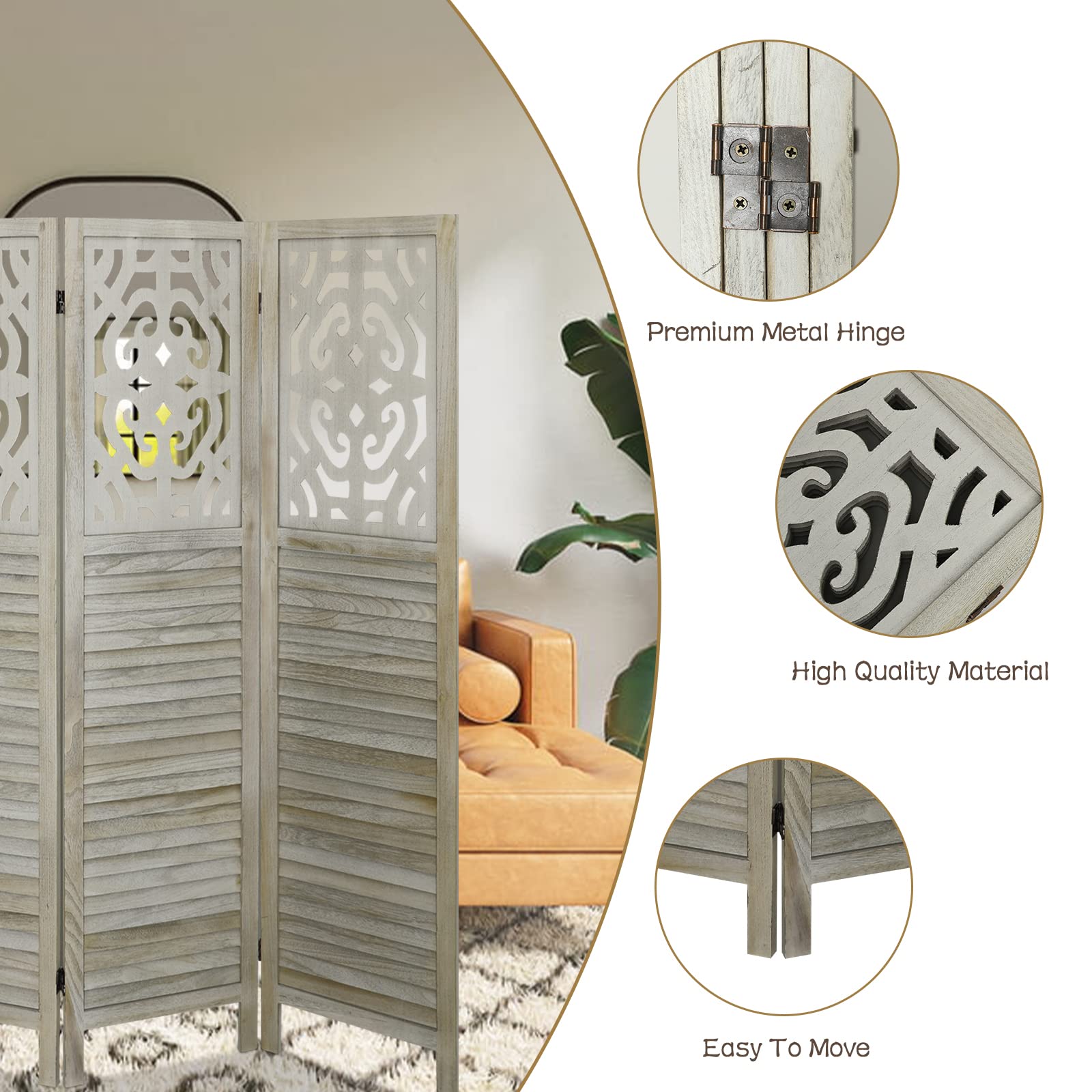 ECOMEX Cutout Room Divider,6 Panel Freestanding Room Divider Screen,Folding Privacy Wall Screen Room Divider for Home Office Bedroom, Natural