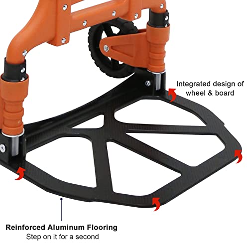 Folding Hand Truck and Dolly,132 lb Capacity Aluminum Portable Cart with Telescoping Handle for Indoor Outdoor Orange FW-90S-Orange-2 FW-90S-Orange-2