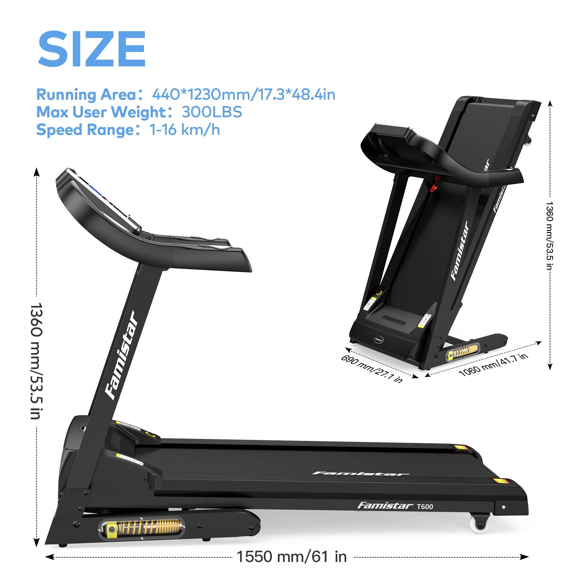 Famistar 3.25HP Folding Treadmill, 15% Auto Incline 300LBS Capacity Running Machine with LCD Display Smart Shock-Absorbing System, 12 Programs, Easy Assembly&Space Saving for Home Office Workout