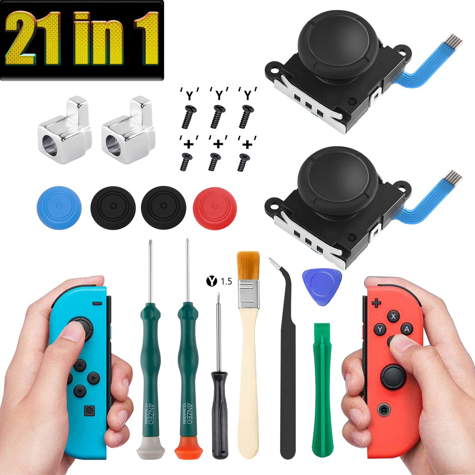 eioeao 2 Pack Joy Con Joystick Replacement 3D Analog Joysticks for Nintendo Switch and Switch lite Joycon Controller and Thumb Stick Repair Kits, Screwdriver Fix Tools Kit