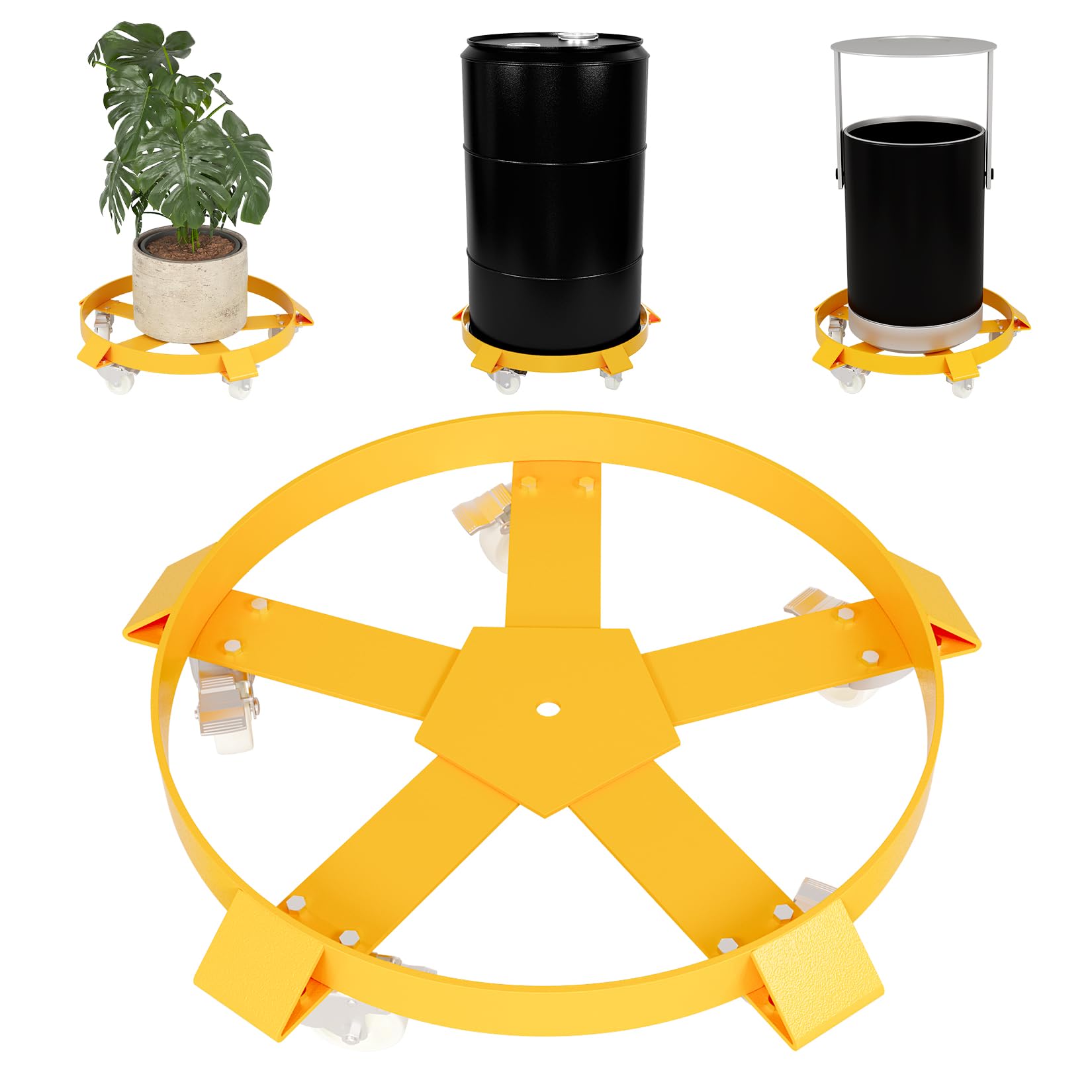 Extra Heavy Duty 55 Gallon Drum Dolly Dollies Swivel Casters Steel Frame Non Tip 1250 lbs 5 Wheel