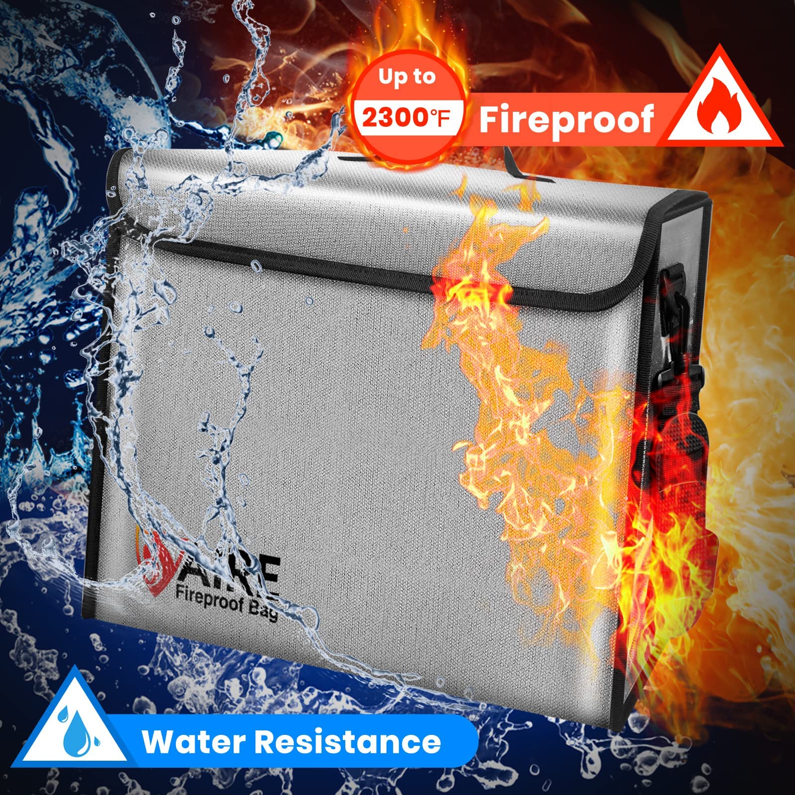 Fireproof Document Bag Set Include Large Bag(17"x12"x6") and Money Bag(5"x8"), Large Fireproof Document Box with Waterproof for Home and Office. Fireproof Safe for Valuables Storage (Light white)