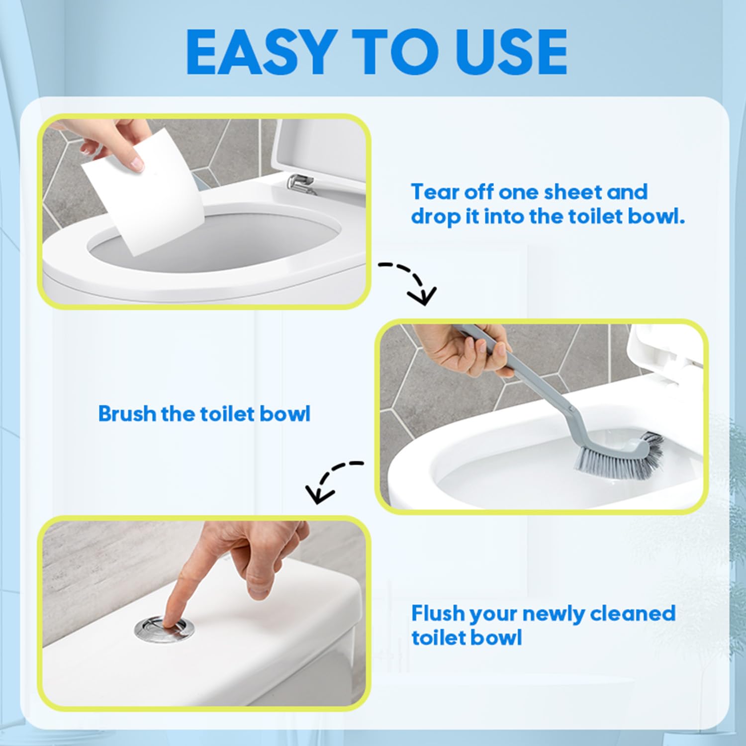 ecosewave Toilet Bowl Cleaner Sheets,32 Cleans, Lemon,Plastic-Free Packaging,Eco-Friendly, Toilet Bowl Cleaner Strips Great For Apartments, Dorms,Vanlife