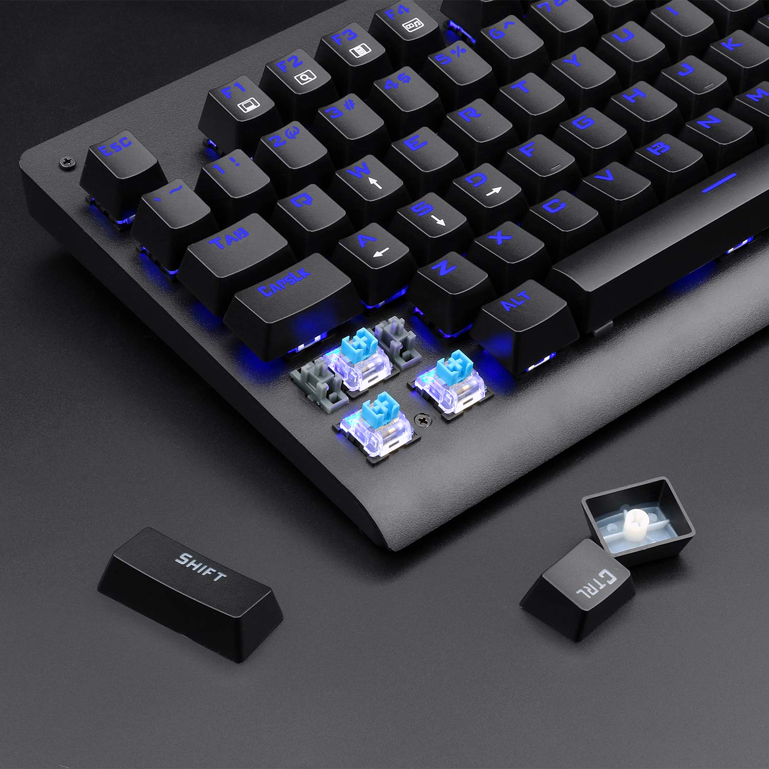 EagleTec KG040 Mechanical Gaming Keyboard Blue LED RGB Backlit Wired with Clicky Blue Switches Equivalent Compact Tenkeyless with 87 Keys for Windows PC (Black)