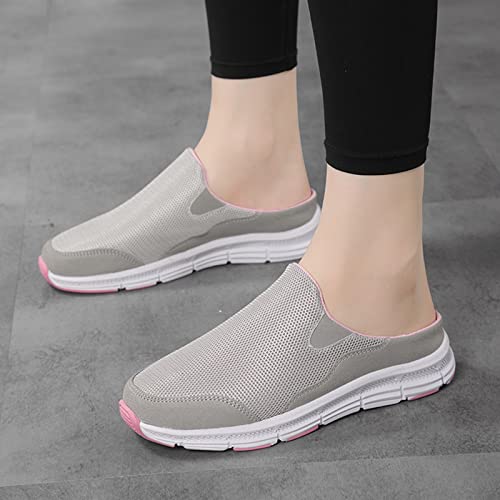 FASDNENDYS Women's Comfortable Wrap Half Slipper Flat Bottom Soft Mesh Sports Casual Shoes Shoes with for Men Grey