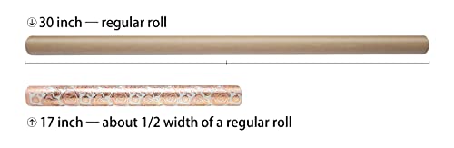 LDGOOAEL Mini Short Small Wrapping Paper Roll (17" X 120") - Pink Rose with Metallic Foil for Holiday, Mothers Day, Birthday, Wedding, Baby Shower