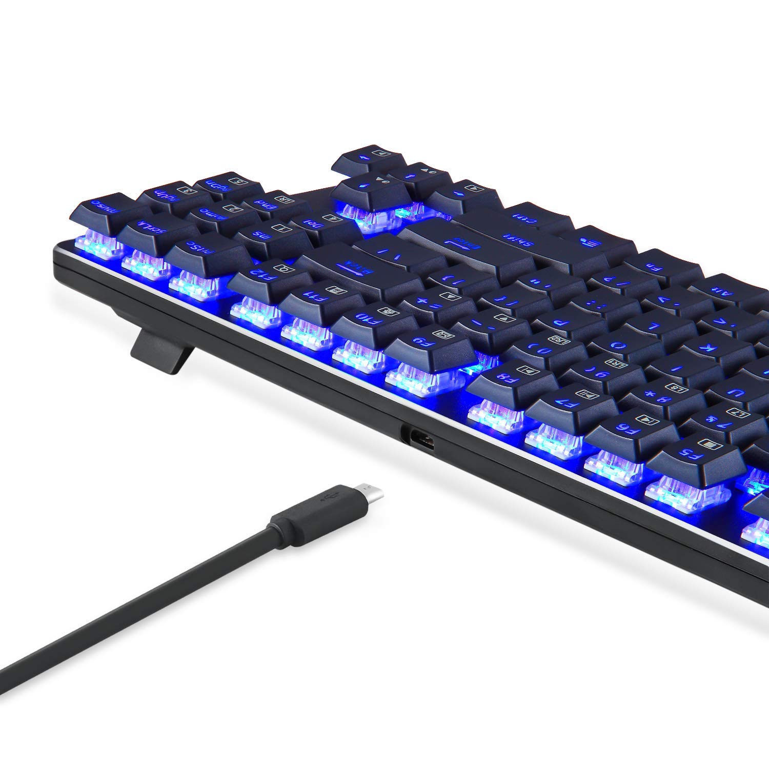 EagleTec KG060-BR LED BLUE Backlit Mechanical Gaming Keyboard Low Profile Mechanical Gamers Keyboard 87 Key Metal Mechanical Computer USB Gaming Keyboard for PC (BLACK)